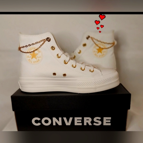 Converse | Shoes | Converse Ctas Lift Hi Platform Gold Chain Womens Sz ...